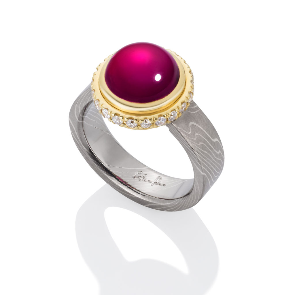 Ruby Sphere Ring with Rose Engine Shank