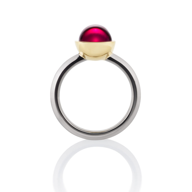 Ruby Sphere Ring with Rose Engine Shank