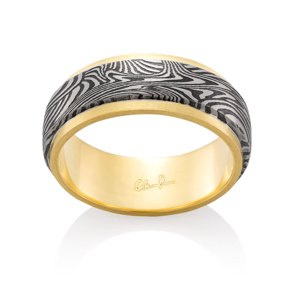 Breeze Damascus Overlay with 18K Yellow Gold Liner